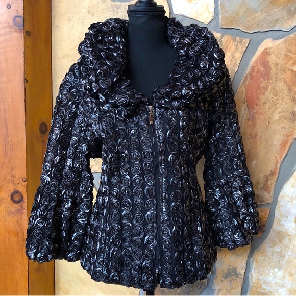 IC COLLECTION | Jackets & Coats | Ic By Connie K Black Metallic Rosette ...